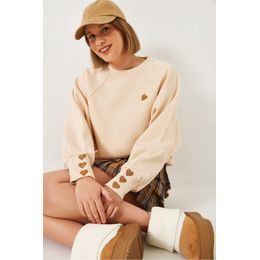Gestickter Rundhalsausschnitt Langarm-Sweatshirt