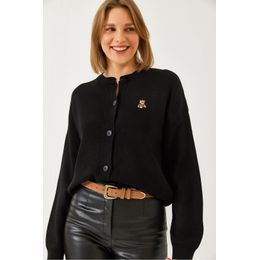 Gestickter Knopfleisten-Rippstrick-Cardigan