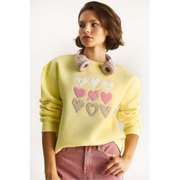 Herz-Patch-Applikation L&auml;ssiger Schnitt Rundhals Sweatshirt