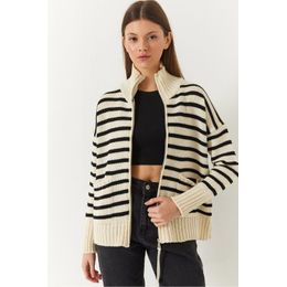 Gestreifter Strick-Cardigan mit Rei&szlig;verschluss und Taschen
