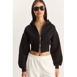 Kapuzensweatshirt im Slim Fit mit Rippstrick-Muster