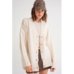 Knopf-V-Ausschnitt Rippstrickcardigan