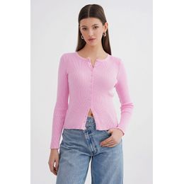 Knopf-gef&uuml;tterte Slim Fit Rippstrick-Cardigan