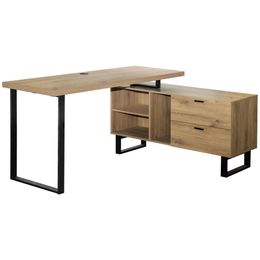 CARRYHOME Eckschreibtisch, Schwarz, Eiche, Metall, Holzwerkstoff, 2 Schublade(n) Schubladen, rechteckig, Flachrohr, Kufe, 120x75x150 cm, Bsci, Stauraum, Kabeldurchlass, Arbeitszimmer, Schreibtische, Eckschreibtische