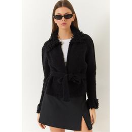 R&uuml;schentie-Schluss Schalkragen Cardigan