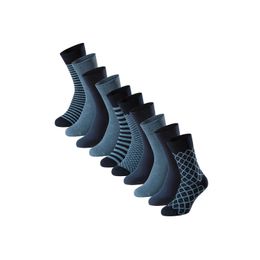 Kurzsocken Schiesser "Socken Bluebird 10P 10er Pack", Herren, Gr. 43-46, blau (blau, gestreift, blau, gemustert), Obermaterial: 77% Baumwolle CO. 22% Polyamid PA. 1% Elasthan EL., Socken