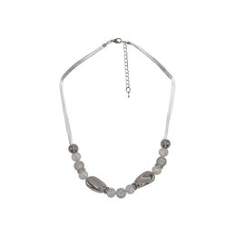 Steuer Modeschmuck Kette Textil Metal glanz poliert Glasstein wei&szlig;