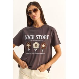 Besticktes Textdruck Relaxed Fit T-Shirt