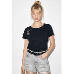 Besticktes U-Ausschnitt Basic T-Shirt