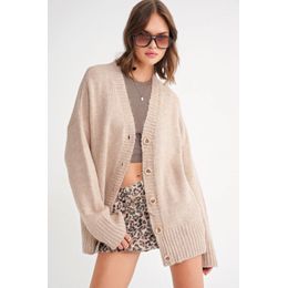 Gekn&ouml;pfter V-Ausschnitt Rippstrick-Cardigan