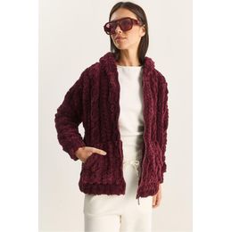H&auml;kelstrick-Cardigan mit Kapuze und Rei&szlig;verschluss