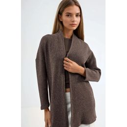 Langer gerippter Strickcardigan mit offenem Kragen