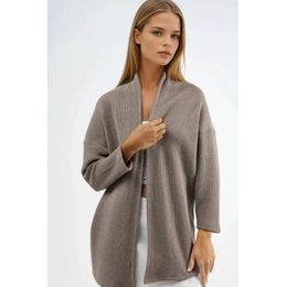 Langer gerippter Strickcardigan mit offenem Kragen