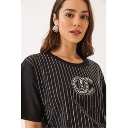 Gesticktes gestreiftes Rundhals-T-Shirt