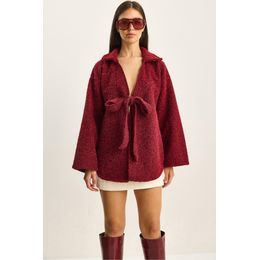 Strukturiertes Oversized V-Ausschnitt Cardigan mit Krawattenverschluss