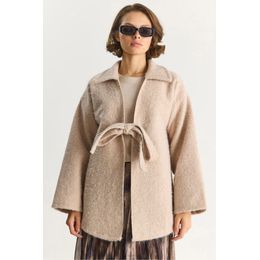 Strukturierter Oversized V-Ausschnitt Cardigan mit Krawattenverschluss