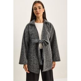 Strukturiertes Oversized V-Ausschnitt Cardigan mit Bindeg&uuml;rtel