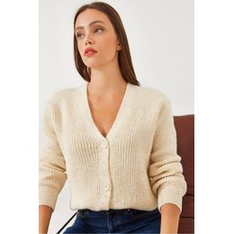 Strukturierter V-Ausschnitt Rippstrick-Cardigan mit Pailletten-Detail