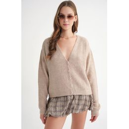 Strukturiertes V-Ausschnitt Knopf Cardigan