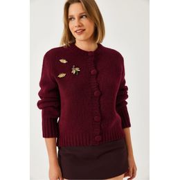 Texturierter Strick-Cardigan mit Pompon