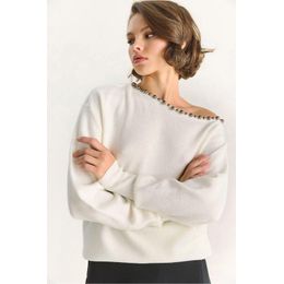 Asymmetrischer Kragen Zubeh&ouml;r Detaillierter Strickpullover