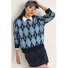 Damen Strickpullover mit Rippkragen und Rautenmuster