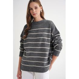 Gestreifter Rundhals Relaxed Strickpullover