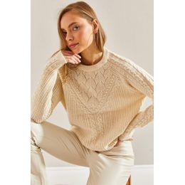 Gemusterter dicker Rundhals-Pullover