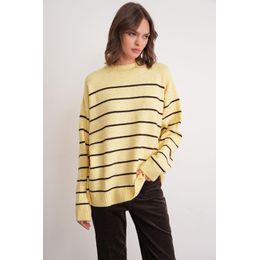 Gestreifter Rundhals Relaxed Strickpullover