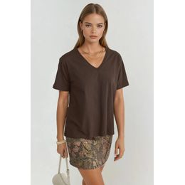 V-Ausschnitt Unifarben Strick-T-Shirt