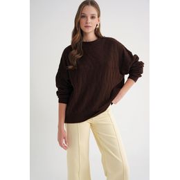 Rippstrick Pullover mit Haarzopf-Muster