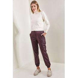 Faux-Leder Jogginghosen mit B&uuml;ndchenbeinen