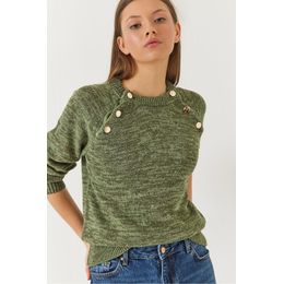 Strickpullover mit Rundhalsausschnitt und Kn&ouml;pfen