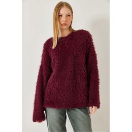 &Uuml;bergro&szlig;er strukturierten Strickpullover mit pl&uuml;schigen Details