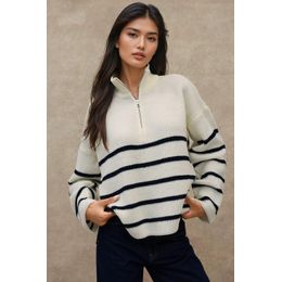 Gestreifter Pullover mit langem Arm und Rei&szlig;verschlusskragen