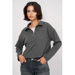 Lockerer Fit Crop-Pullover mit Rei&szlig;verschlusskragen