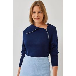 Fitted Acrylstrickpullover mit Rei&szlig;verschlusskragen