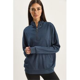 L&auml;ssiger Fit Zipper-Kragen Strick-Sweatshirt