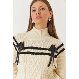 Rollkragen Baklava Strickpullover mit Banddetail