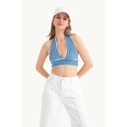 Gestreiftes tiefes V-Ausschnitt Halter r&uuml;ckenfreies Crop Top