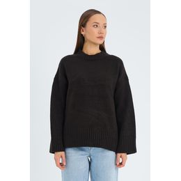 &Uuml;bergro&szlig;er gerippter Strickpullover mit Rundhalsausschnitt