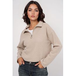 Lockerer Fit Crop-Pullover mit Rei&szlig;verschlusskragen