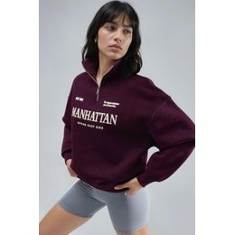 Oversized-Textdruck-Rei&szlig;verschlusskragen-Sweatshirt