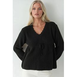 Geschnittener V-Ausschnitt-Pullover mit gebundenem Detail