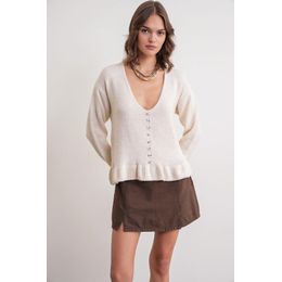 Leichtes V-Ausschnitt-Stricktop mit Knopfdetail
