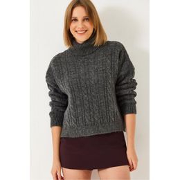 Texturiertes Turtleneck-Cropped-Sweatshirt