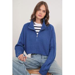 Strukturierter Pullover mit langem Arm und Rei&szlig;verschlusskragen