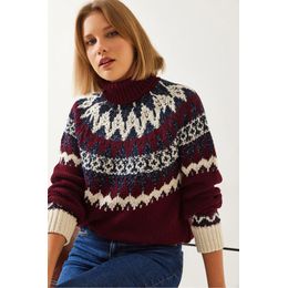 Rollkragen-Jacquard-Strickpullover