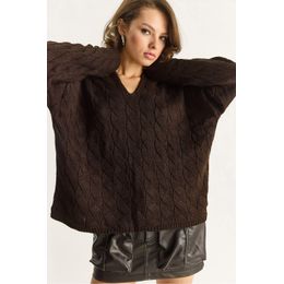 L&auml;ssiger V-Ausschnitt Pullover mit strukturiertem Strick