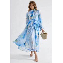 Maxi-Shirtkleid mit G&uuml;rtel im abstrakten Muster